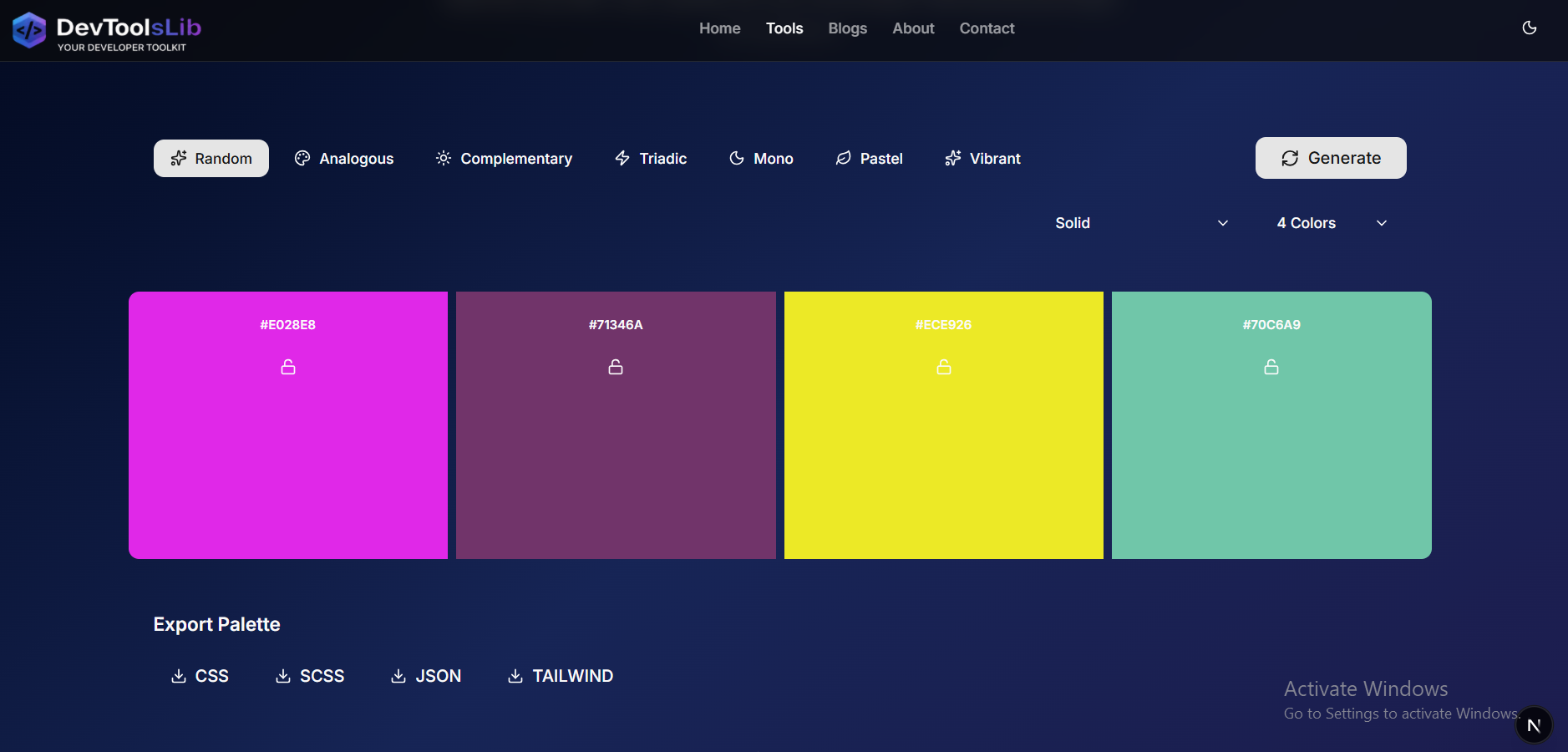 Free Color Palette Generator: Create Professional Color Schemes in Seconds | DevToolsLib